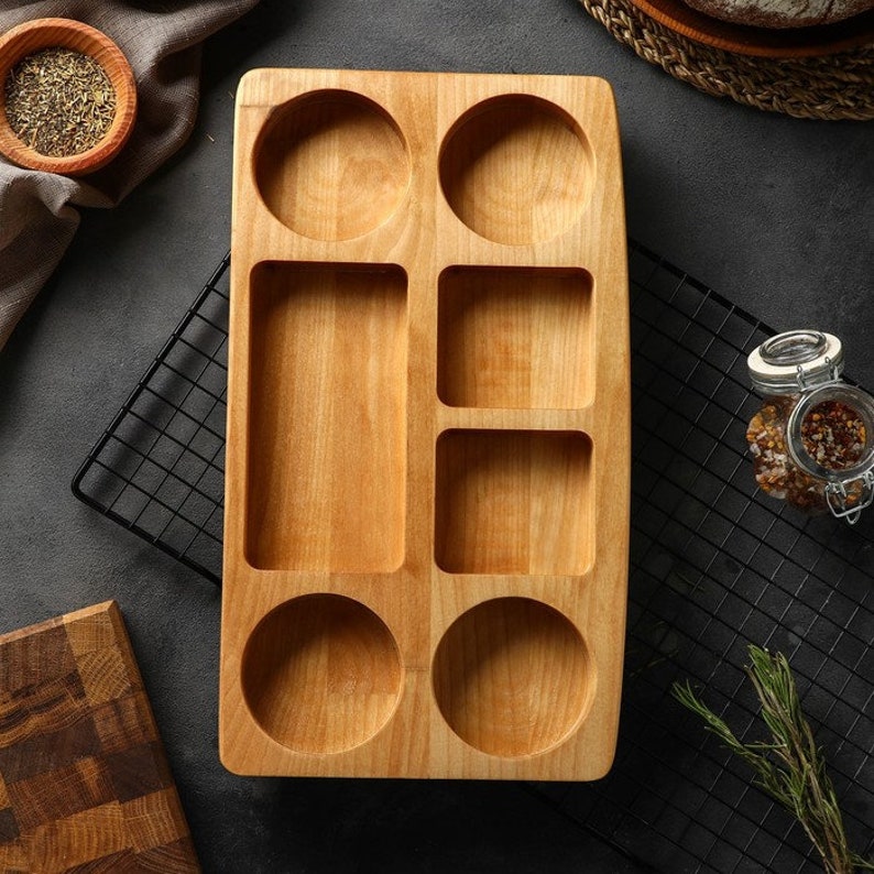 Snack Sectional Plate, Wooden Divided Dish, Serving Compartment Platter ...