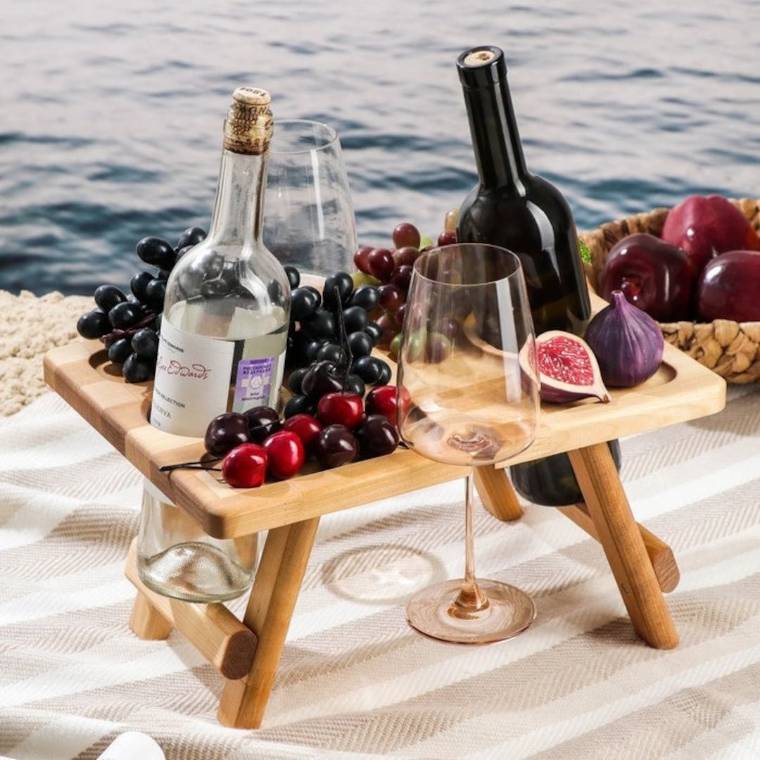 Wine Table, Wooden Wine Serving Table for Two, Drink and Glass Stand - Etsy