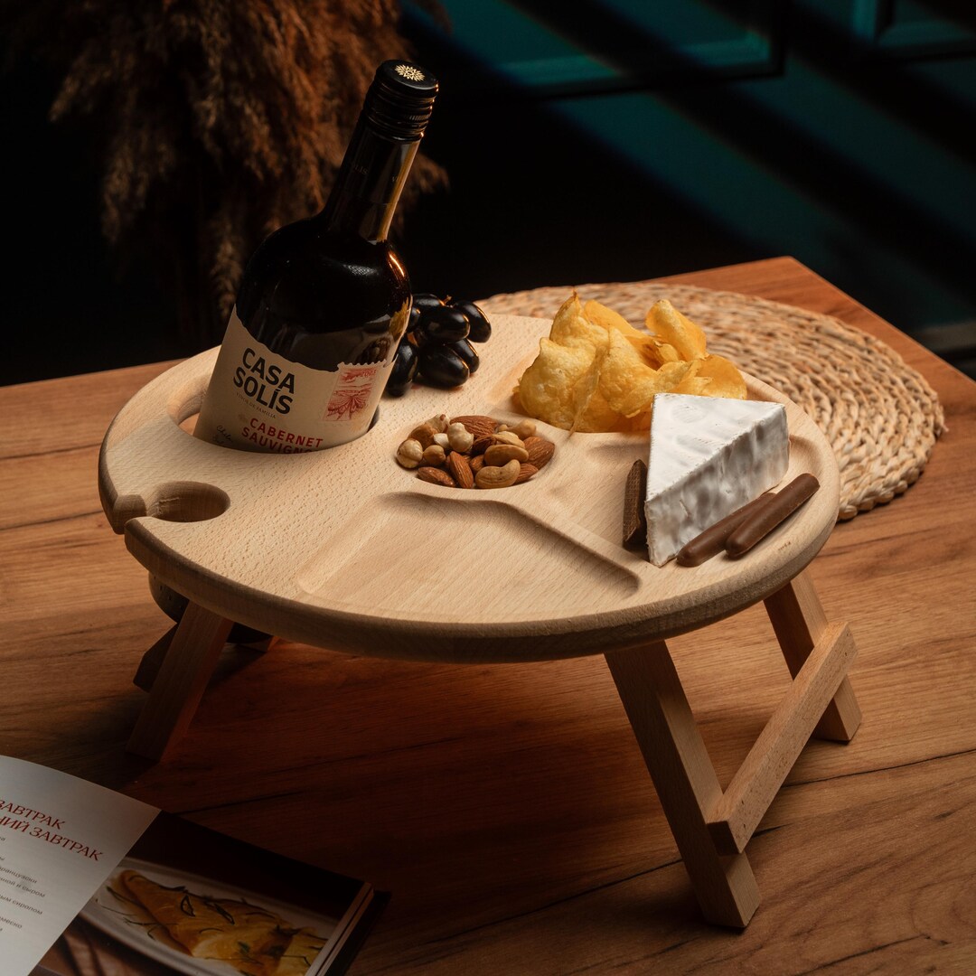 Custom Wine & Nibbles Board for 2, Holiday Serving Tray With Folding ...