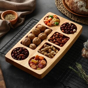 Snack Sectional Plate, Wooden Divided Dish, Serving Compartment Platter ...