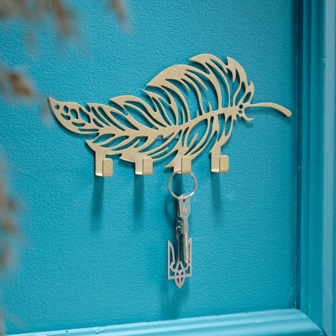 Gold Leaf Key Holder for Wall, Nature Modern Coat Hook, Coat Rack for ...