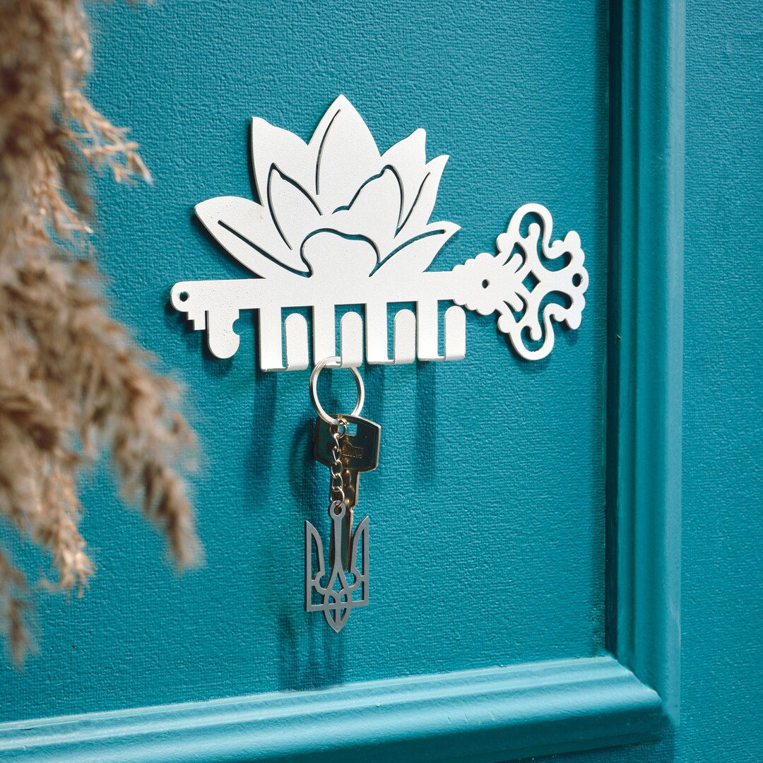 White Lotus Key Rack for Wall, Meditation Modern Coat Hook, Entryway ...