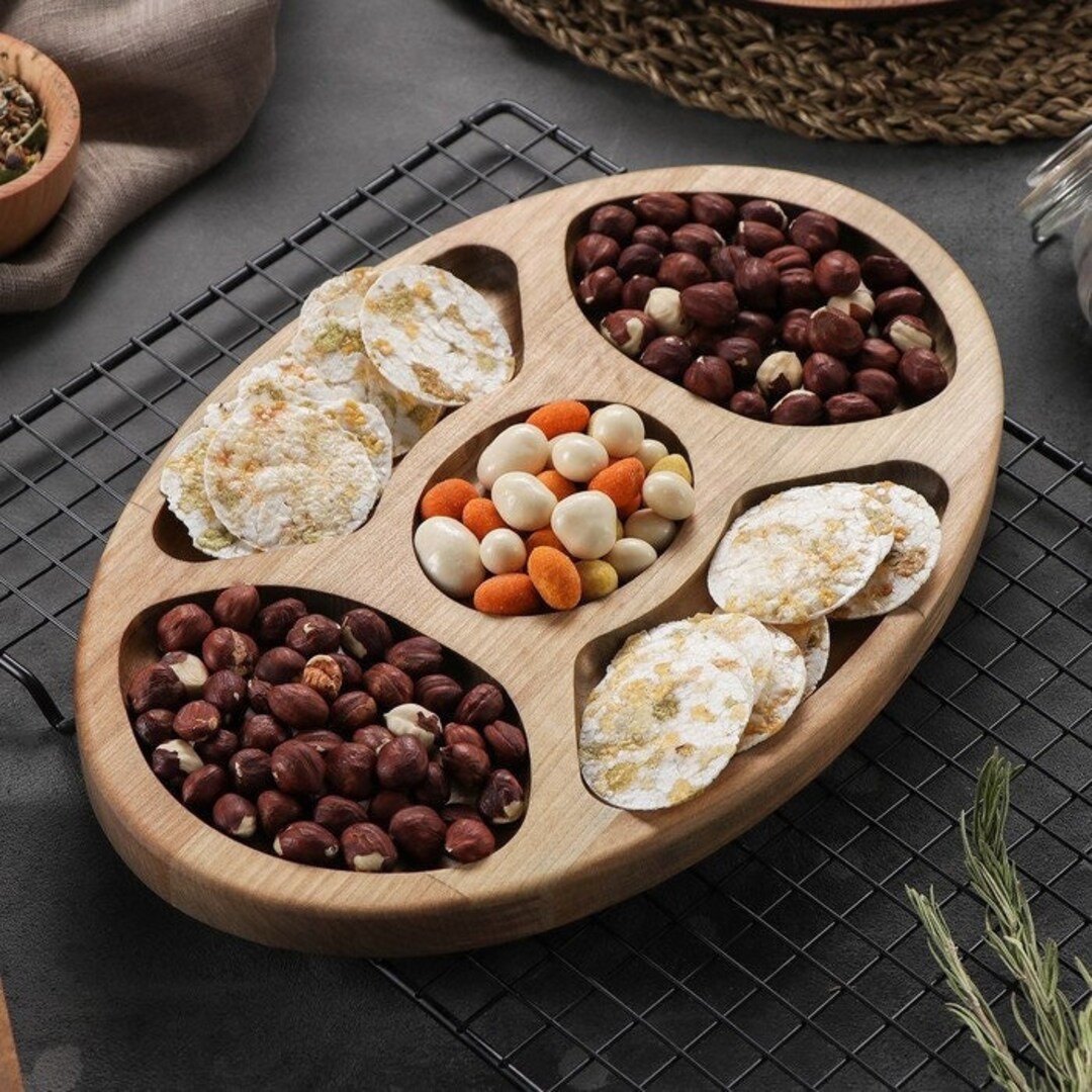Wooden Serving Tray Nut Platter, Snack Sectional Plate, Food Gift Tray ...