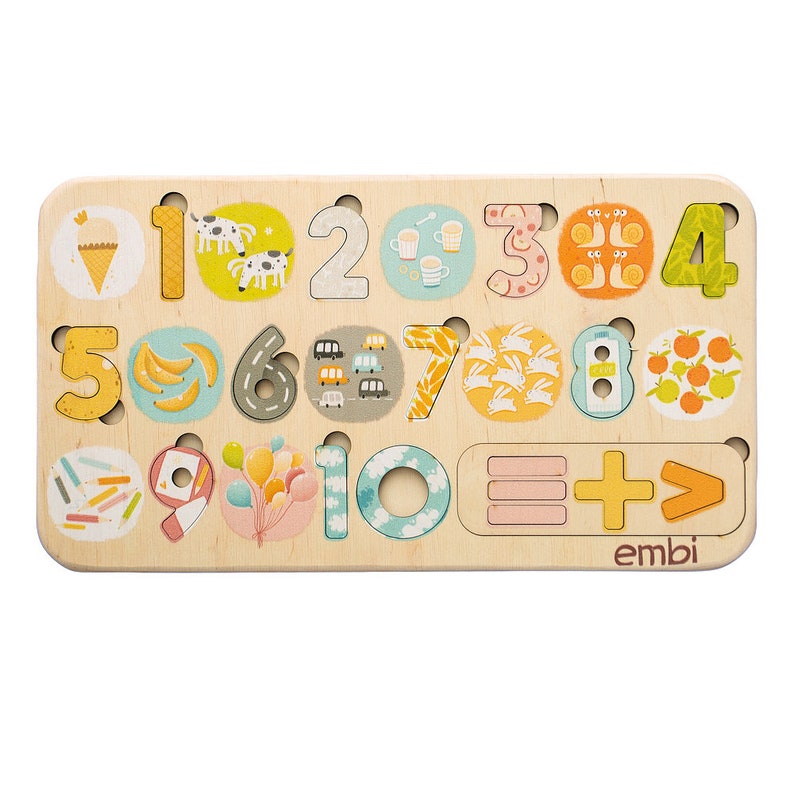 Wooden Number Puzzle, Montessori Toy for Toddlers, Counting Board, Math ...