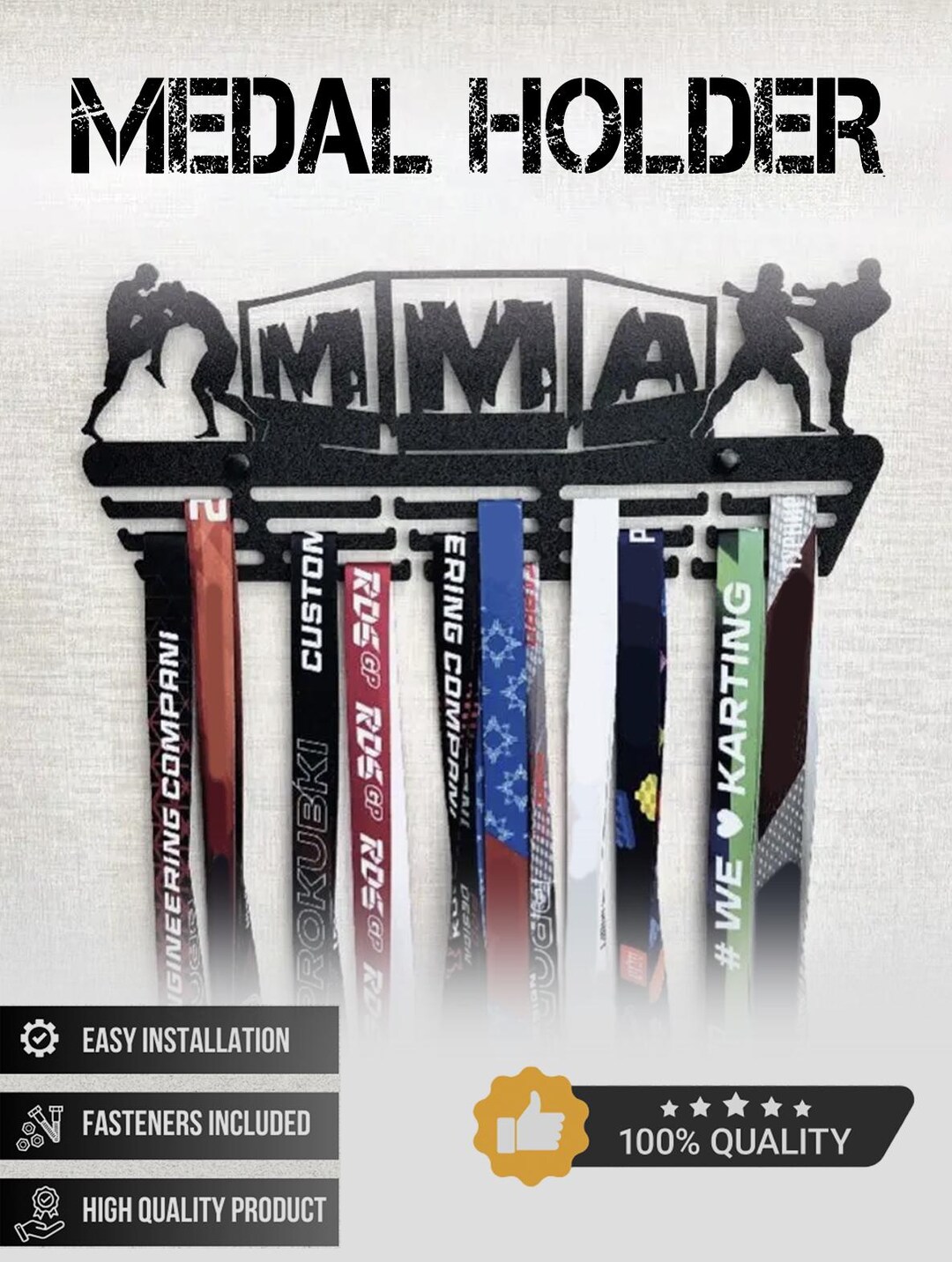 MMA Medal Holder, Martial Arts Medal Stand, Wall Medal Organizer ...