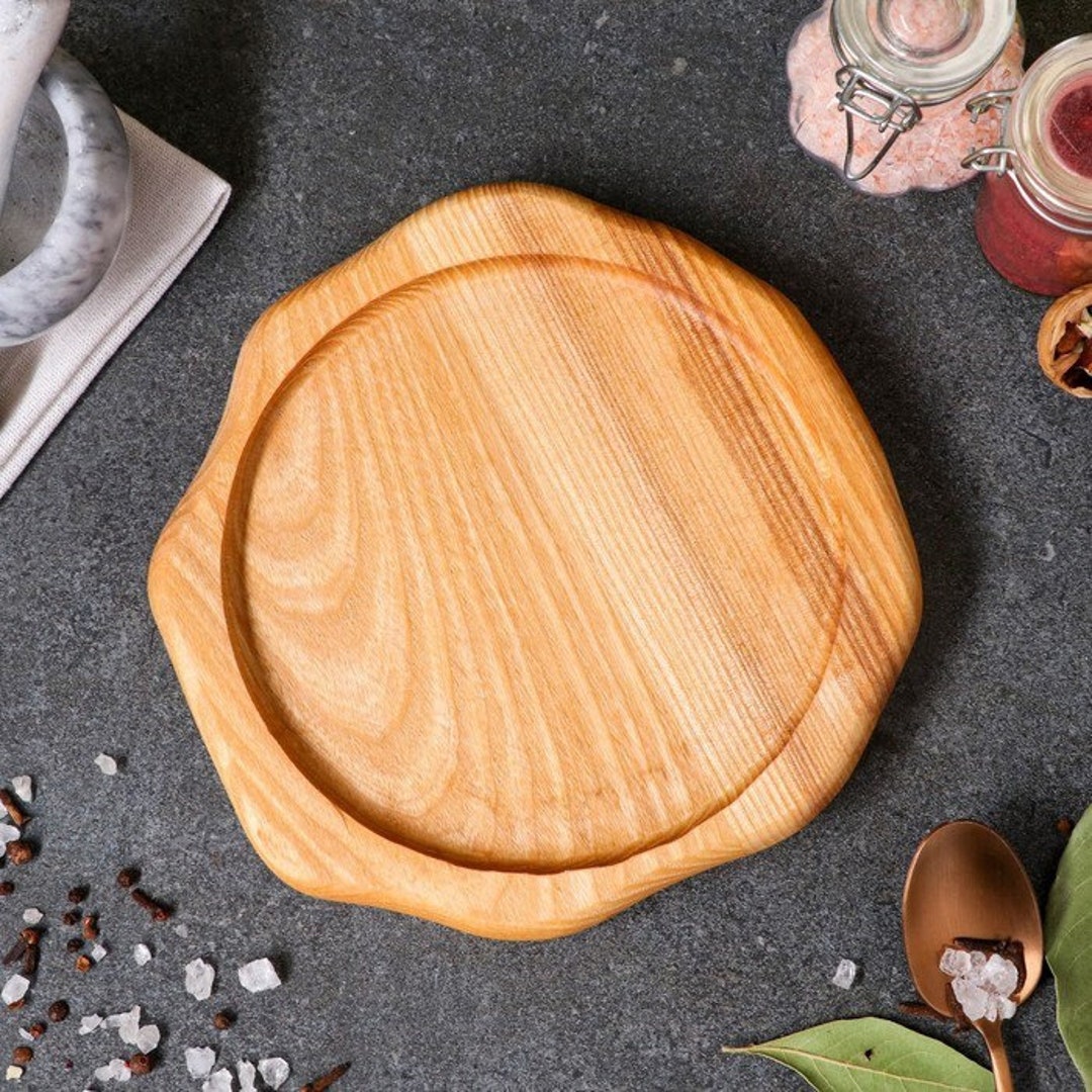 Wood Snack Plate, Custom Round Serving Plate, Wooden Dinner Platter ...
