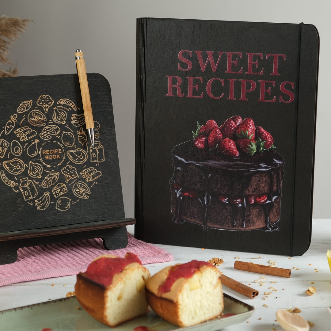 Sweet Recipe Book Set Wooden Recipe Binder With Inserts Baking Recipe ...