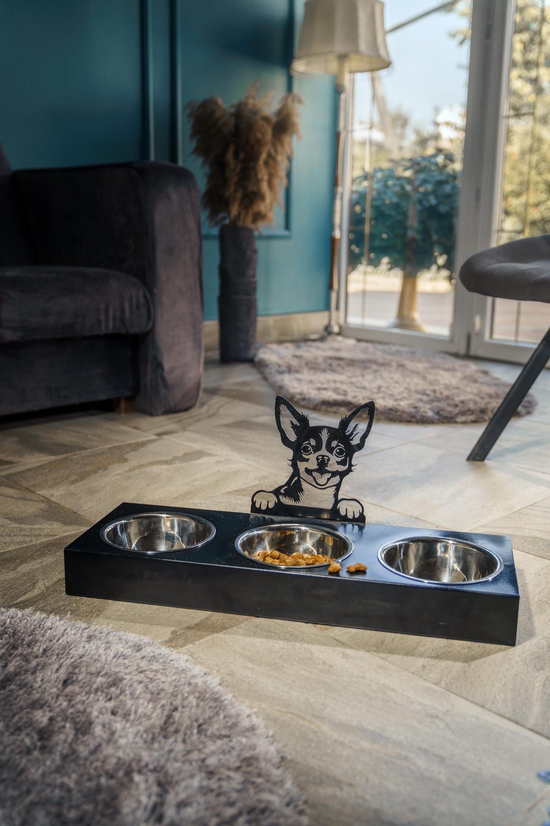 Metal Dog Feeder With Three Plates, Personalized Pet Feeding Station ...
