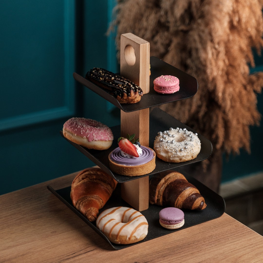 Three Tier Serving Stand, Metal Display for Pastries & Snacks, Tiered ...