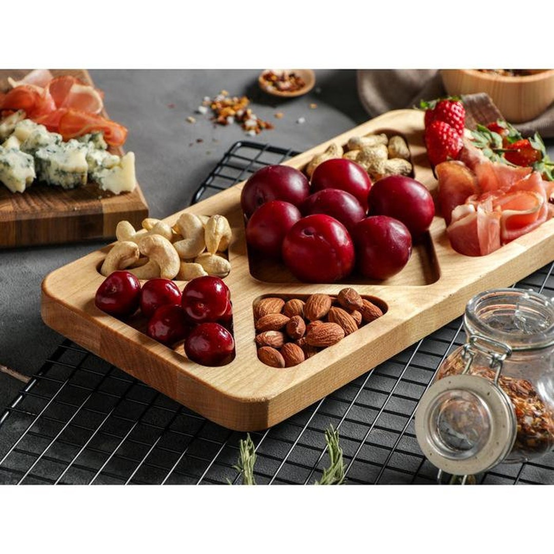 Wooden Divided Serving Plate for Snacks, Wood Cheese Board Personalized ...