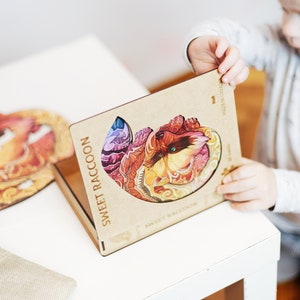 Raccoon Puzzle, Wooden Jigsaw Puzzle for Kids and Adults, Raccoon Toy ...