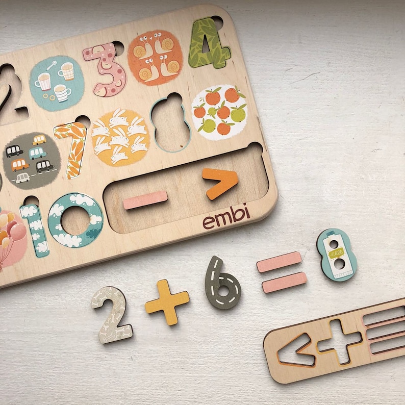Wooden Number Puzzle, Montessori Toy for Toddlers, Counting Board, Math ...