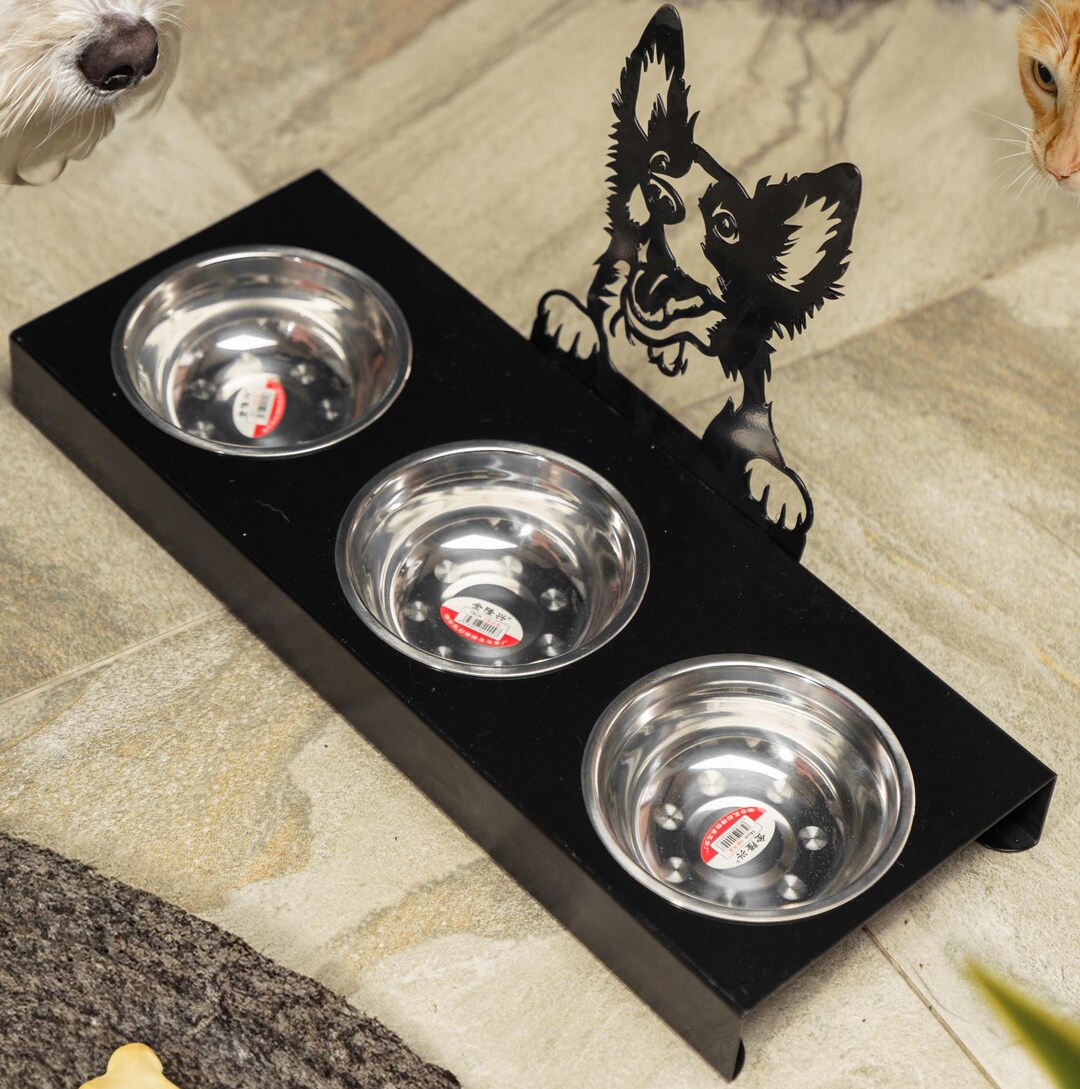 Three Dog Bowl Standing Feeder, Personalized Feeding Station for Pets ...