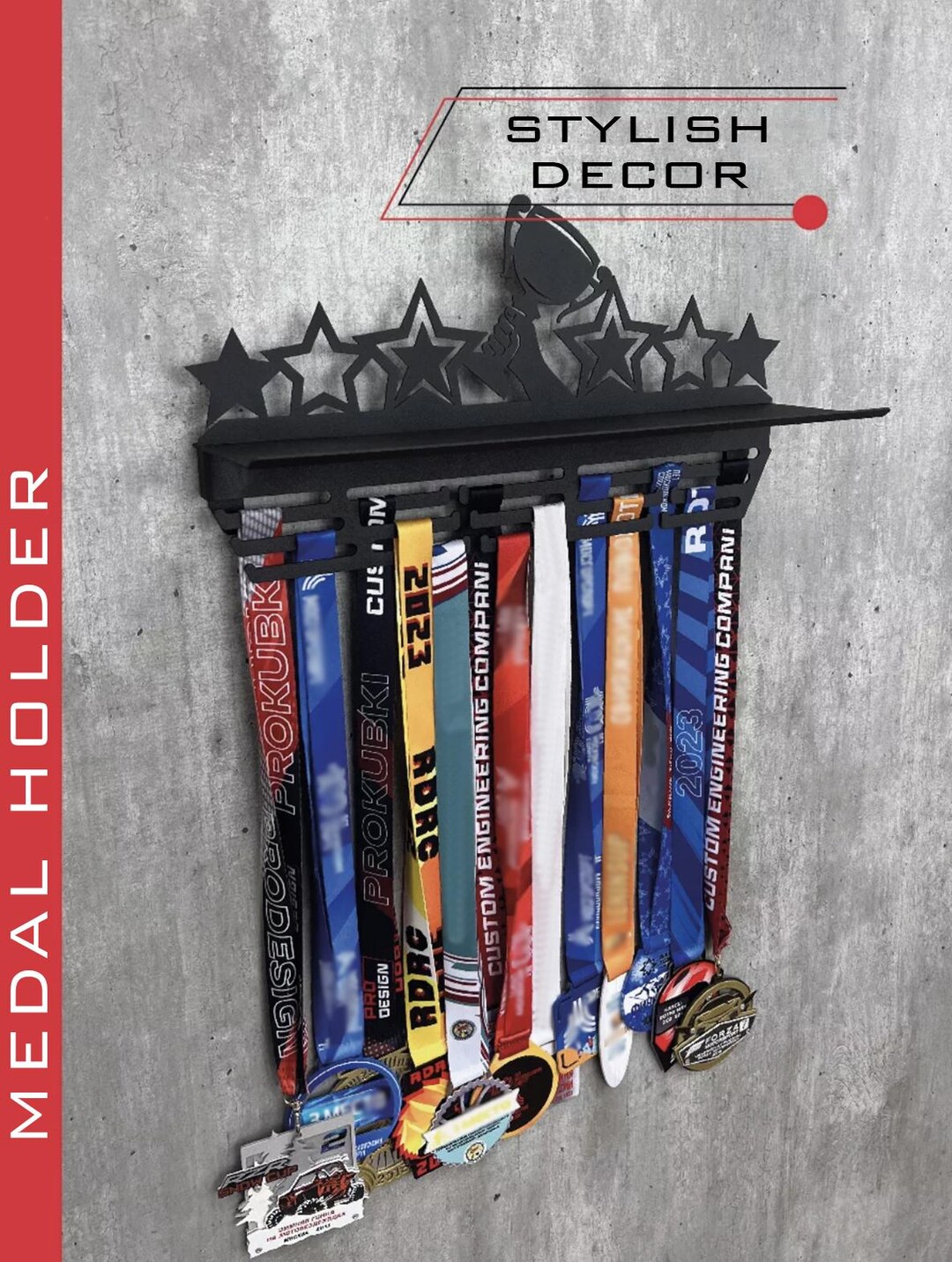 Metal Medal Rack, Wall Hanging Medal Holder, Trophy Award Organizer ...