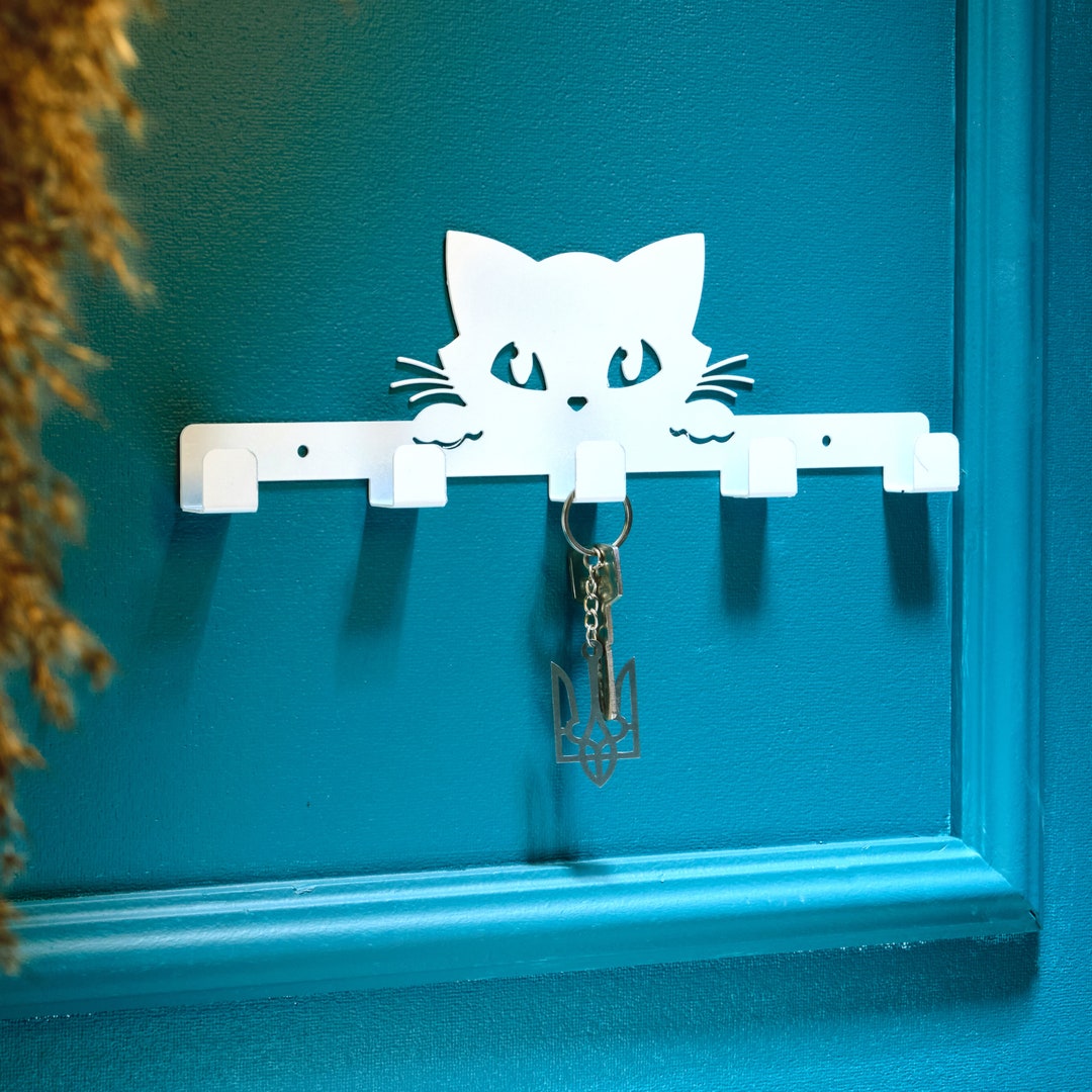 Cat Key Hook Holder, Metal Wall Mounted Organizer, Cute Kids Coat Hooks, Cat Coat Rack, Child's ...