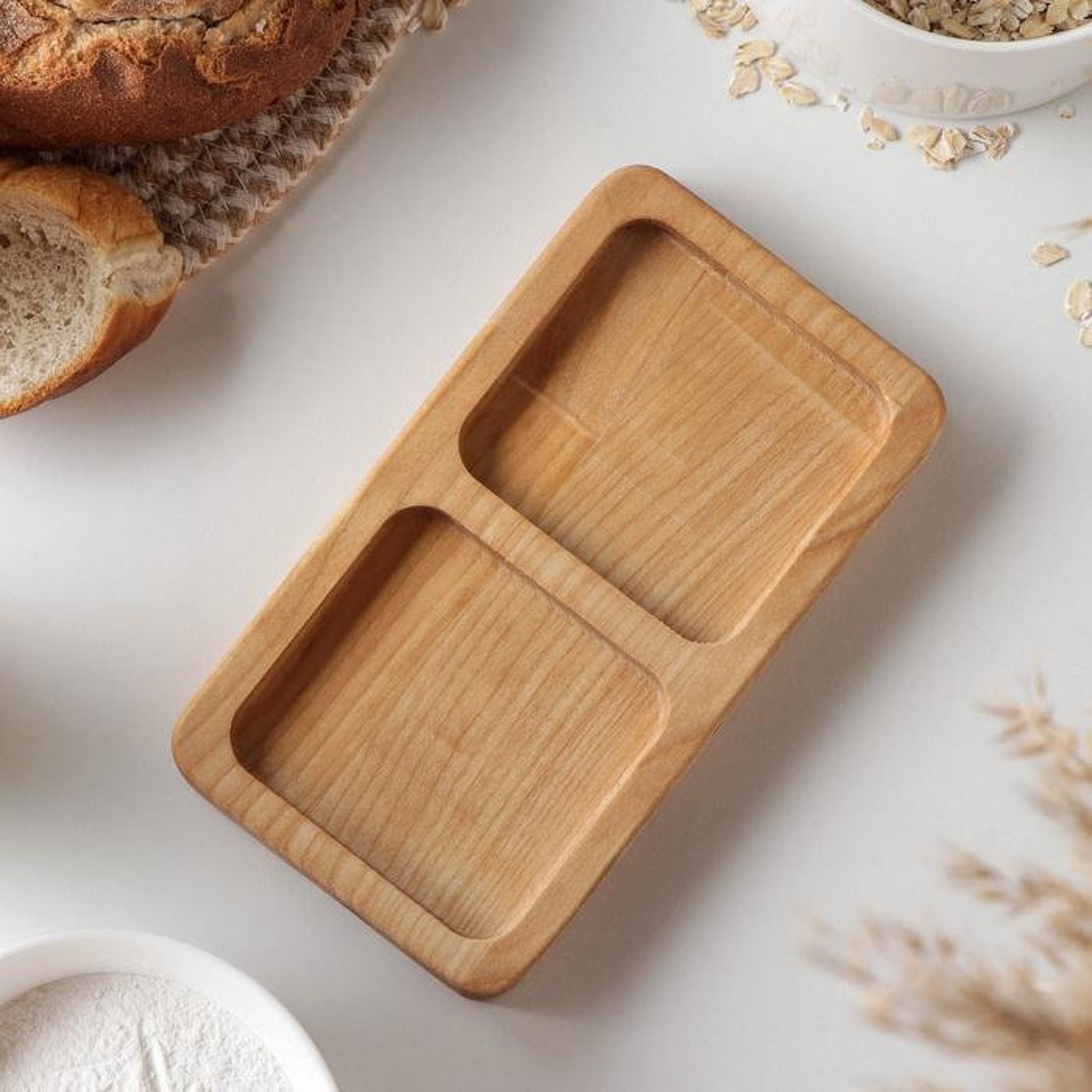 Small Personalized Wooden Divided Snack Plate, Rectangular Serving ...