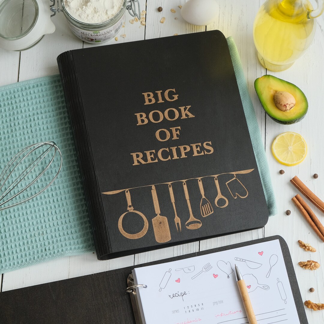 Journal Cookbook Notebook, Cookbook Refillable Journal, Wood Recipe ...