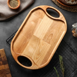 Oval Wooden Tray With Handles, Cutting Board Made Natural Wood ...