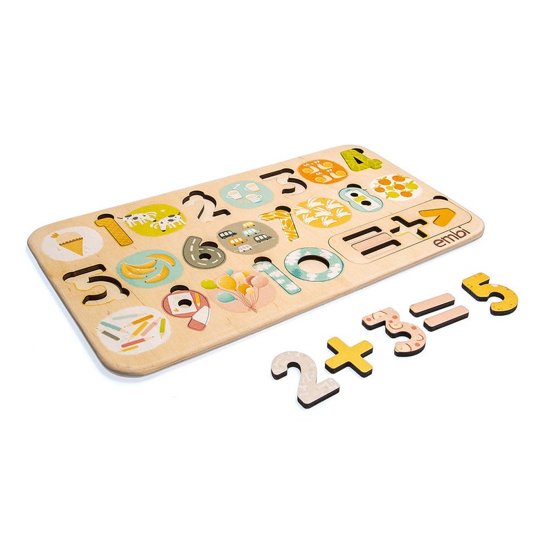 Wooden Number Puzzle, Montessori Toy for Toddlers, Counting Board, Math ...