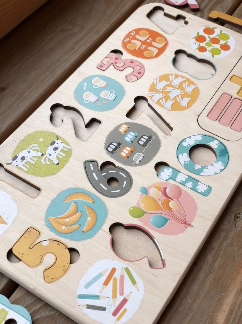 Wooden Number Puzzle, Montessori Toy for Toddlers, Counting Board, Math ...
