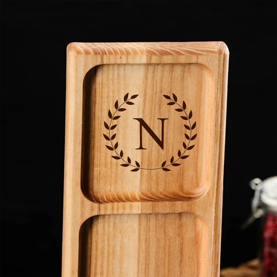 Wooden Snack Plate With 4 Sections, Rectangular Serving Tray ...