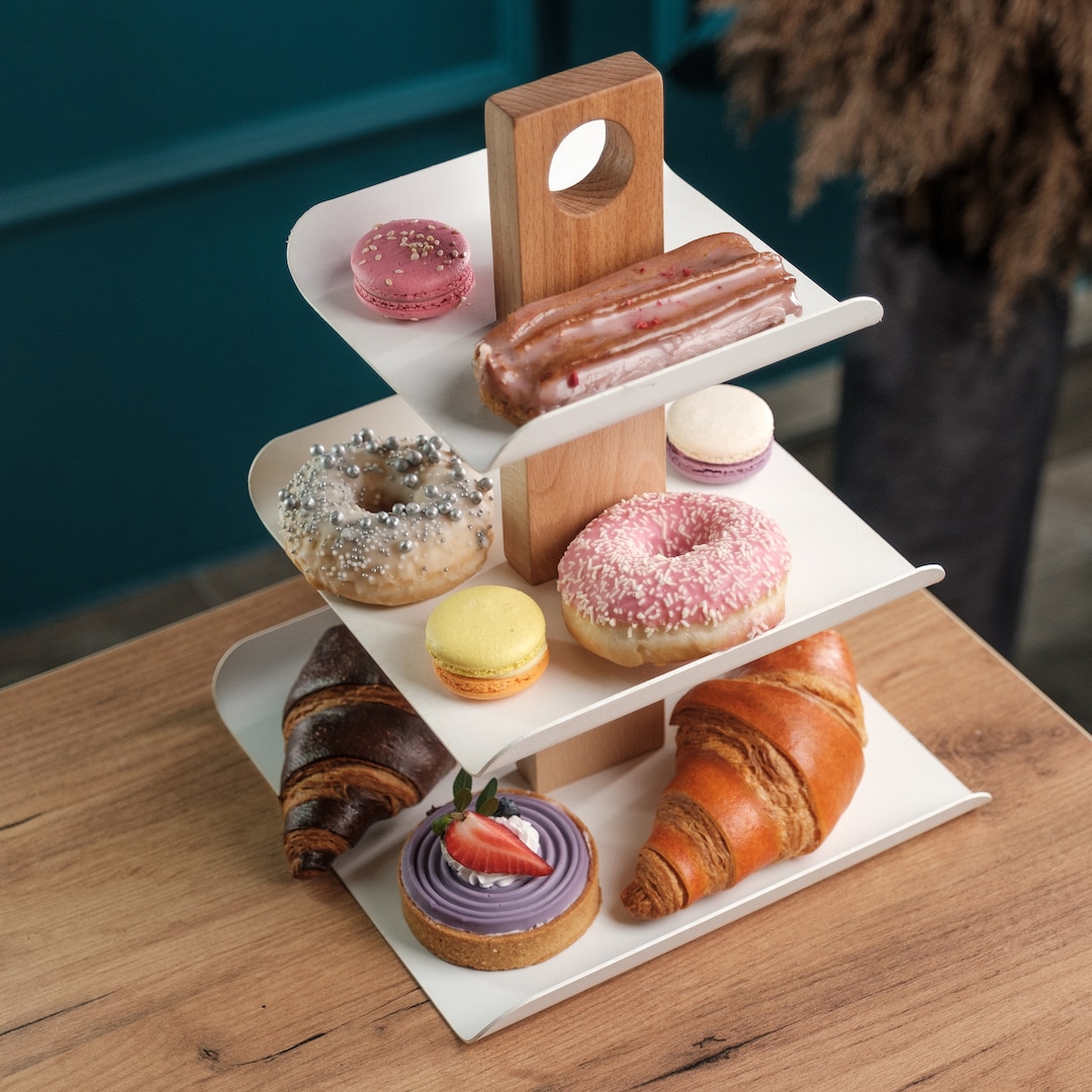 Food Tower Display, White Metal Shelving Rack for Sweets, Kitchen ...