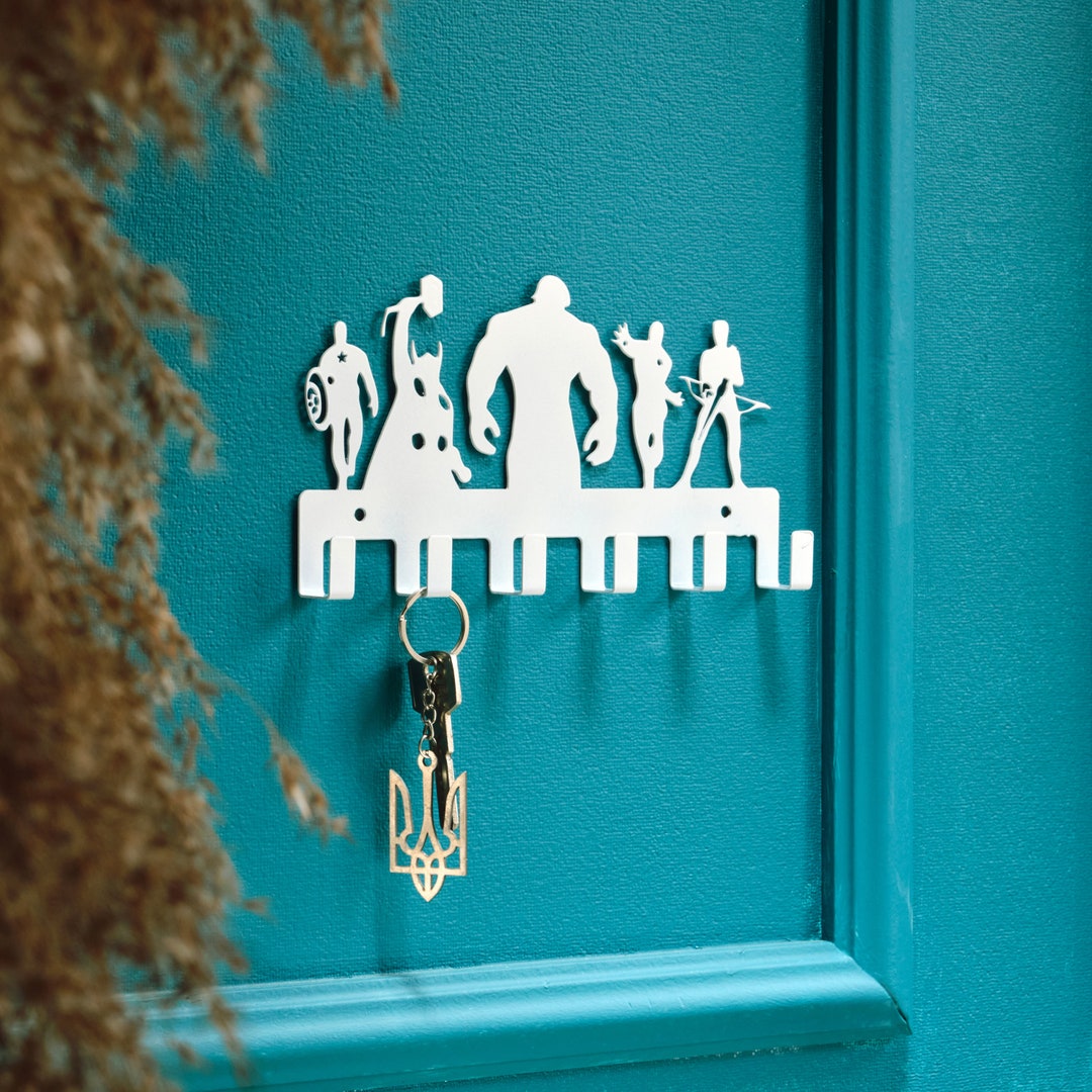Superhero Key Holder, Metal Wall Key Rack With Hero Silhouettes, Modern ...