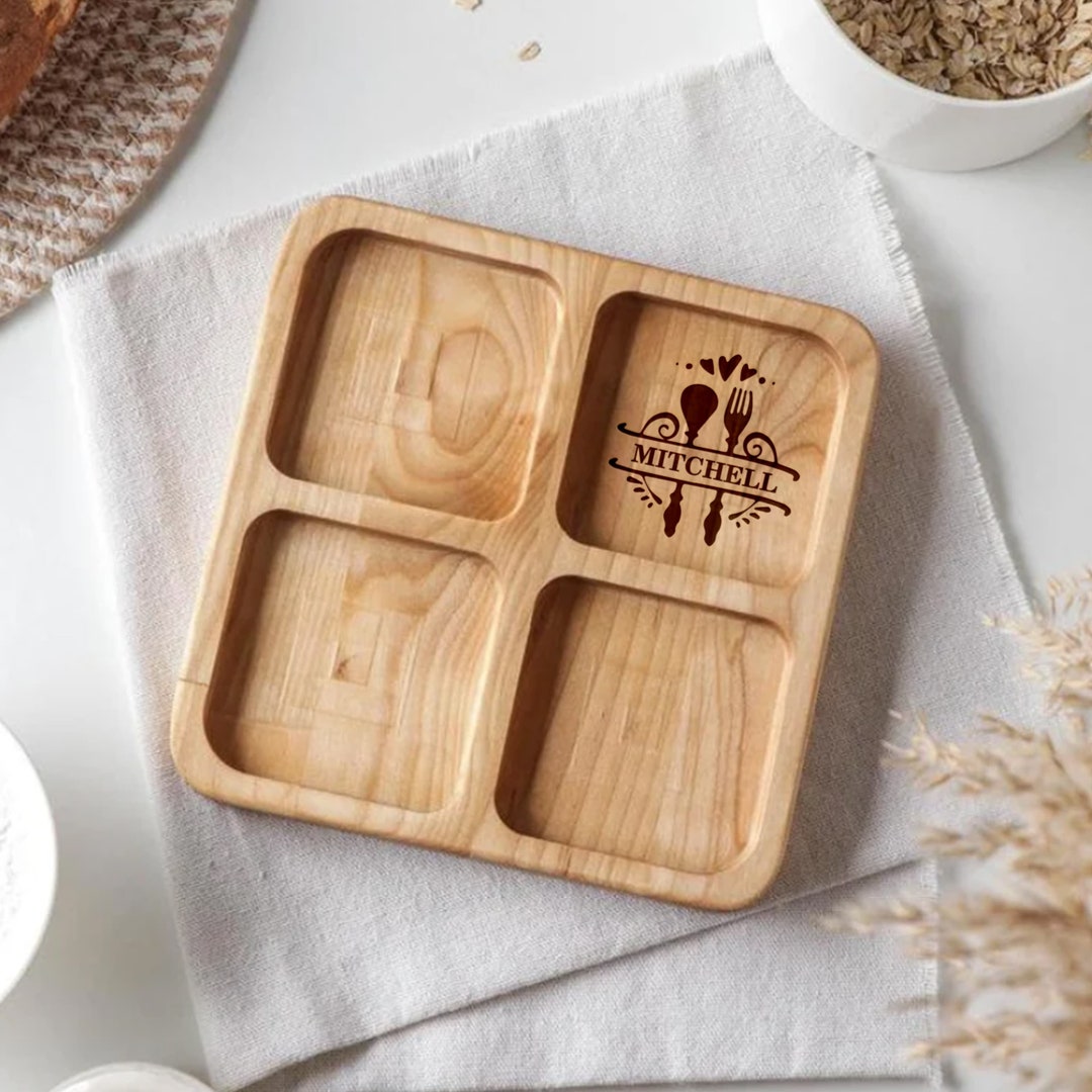 Divided Wooden Appetizer Tray, Square Serving Platter With Sections ...