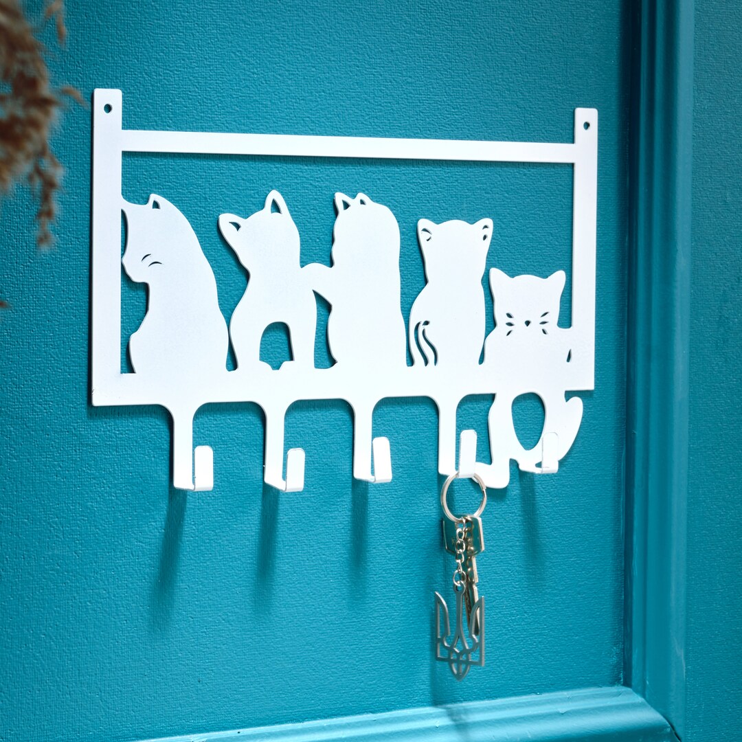 Cats Wall Mounted Hook Holder, Cat Key Rack Wall Organizer, Entryway ...