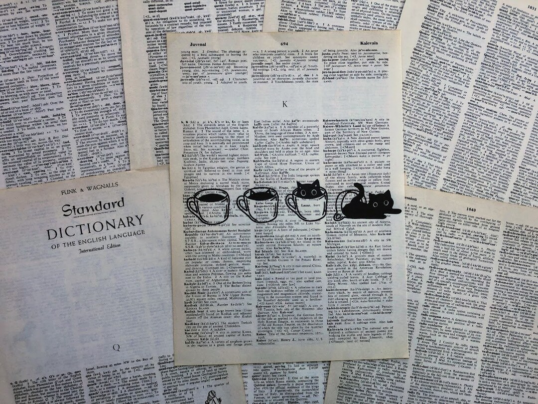 Cat Lover Vintage Dictionary Page Cat in Cup Dictionary Print Book ...