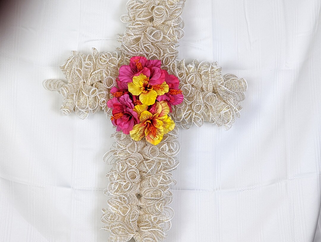 Spring Easter Cross Wreath, in Loving Memory, Wall Cross, Cross Decor ...