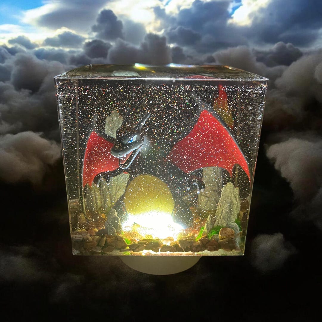 Shiny Charizard Light 4 LARGE Resin Cube Pokemon Handmade Gift Diorama ...