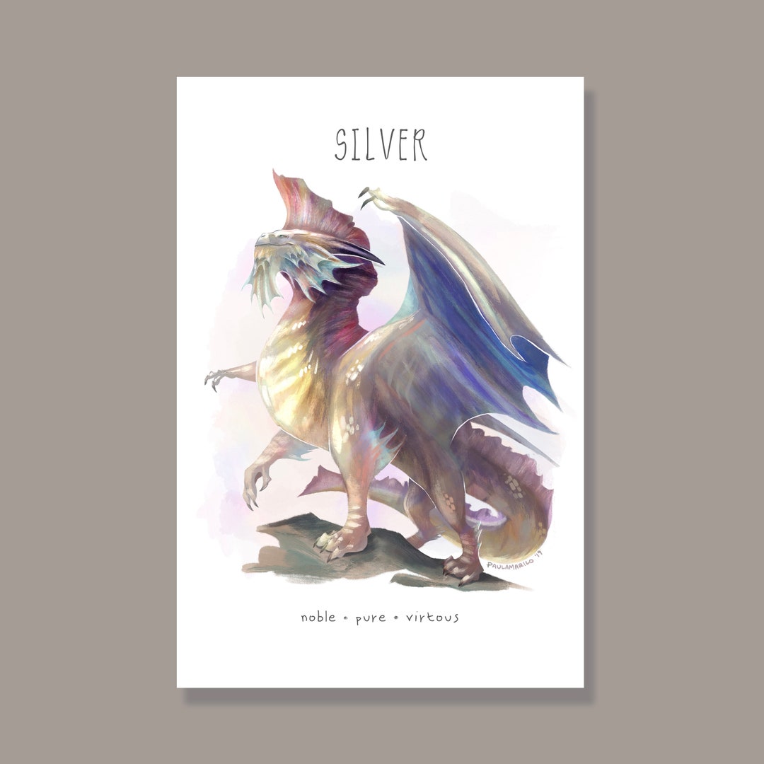 Silver Dragon Art Print | Poster | Dnd | D&D | Dungeons and Dragons ...