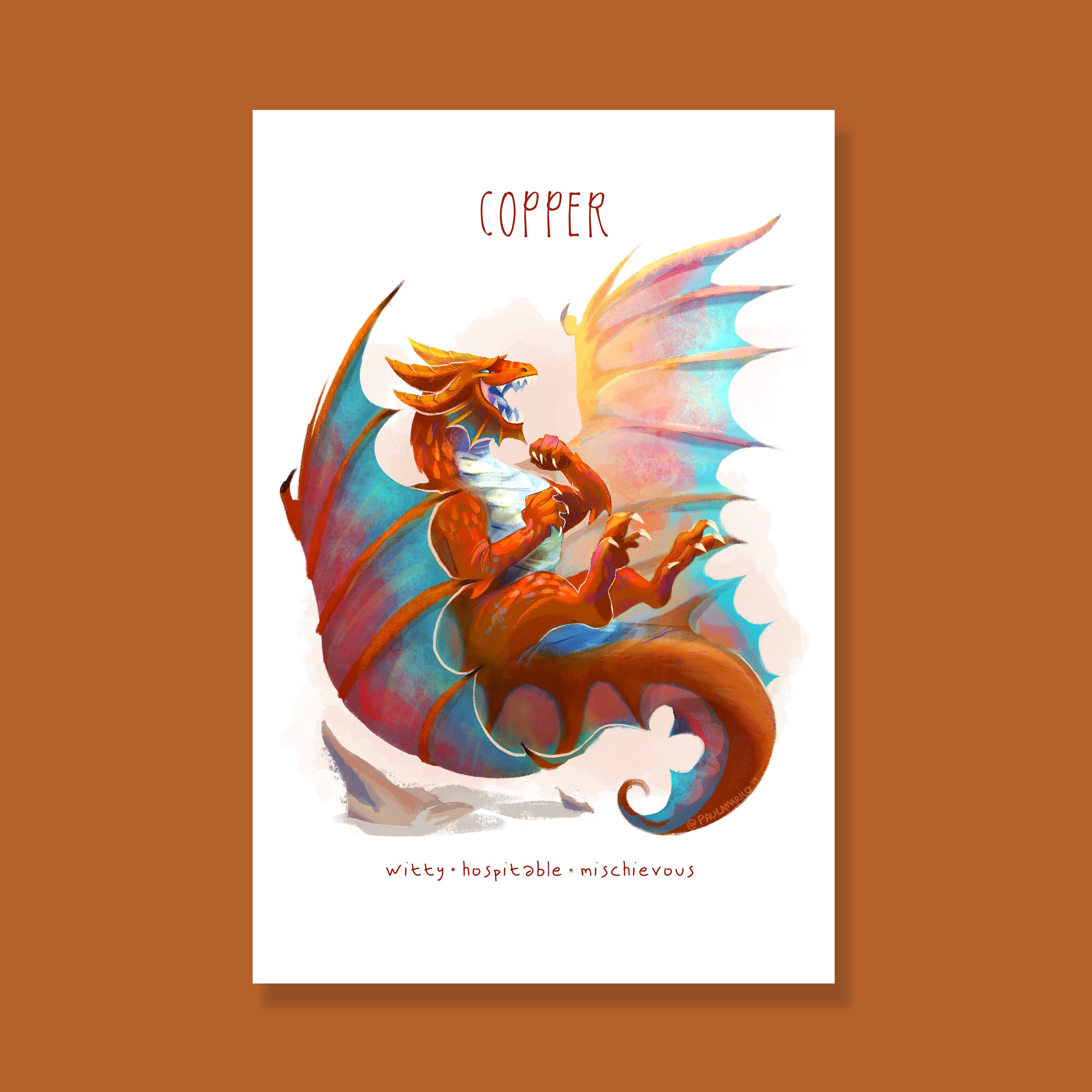 Copper Dragon Art Print Poster Dnd D&D Dungeons and Dragons Metallic ...