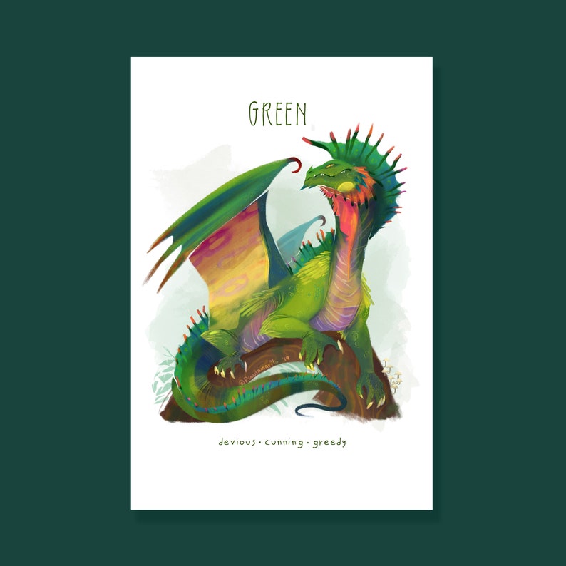 Green Dragon Art Print | Poster | Dnd | D&D | Dungeons and Dragons ...
