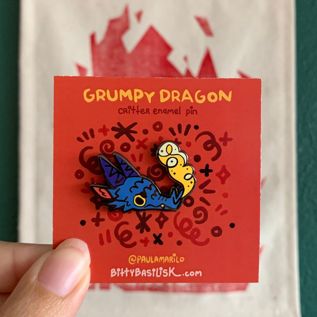 Grumpy Dragon Hard Enamel Pin Lapel Pin Hard Enamel Colorful Moody Mood ...