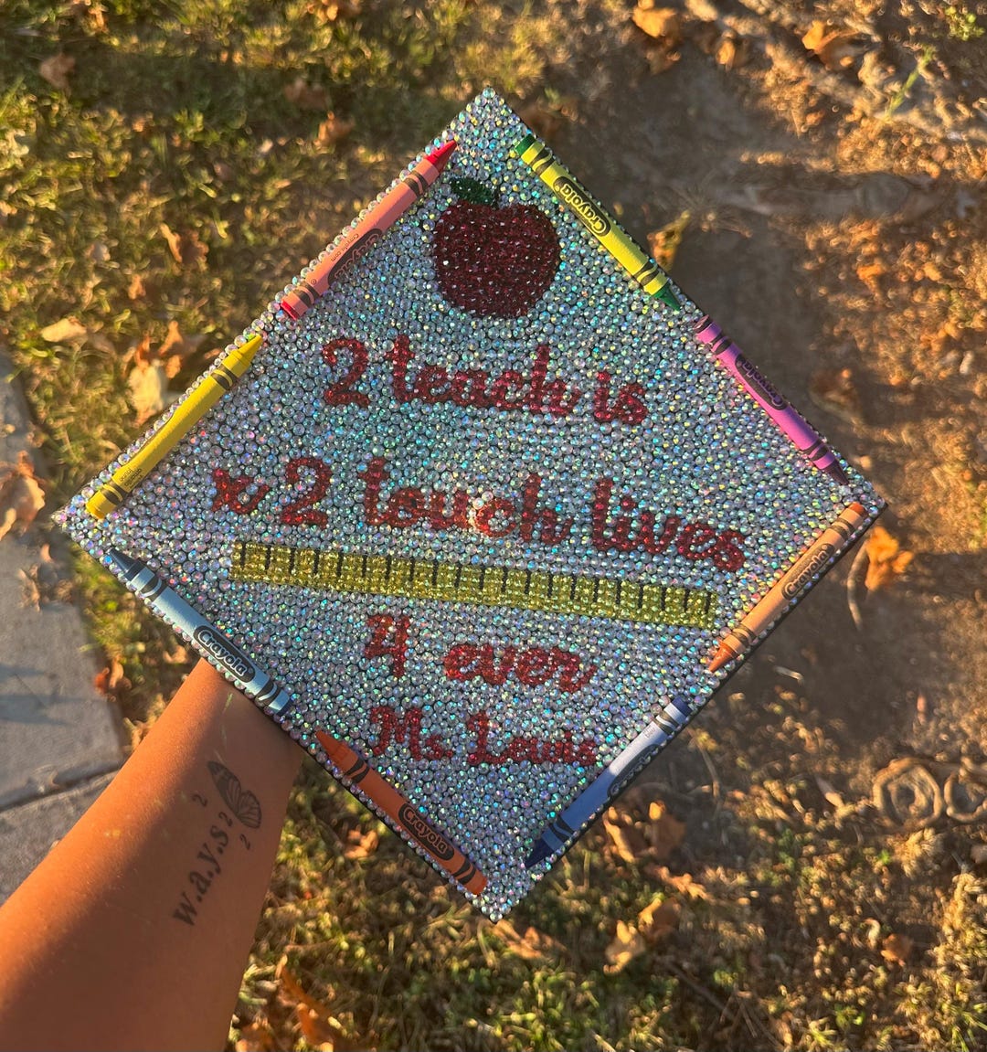 2 Teach is 2 Touch Lives Bedazzled Grad Cap | Teacher Bling Grad Cap ...