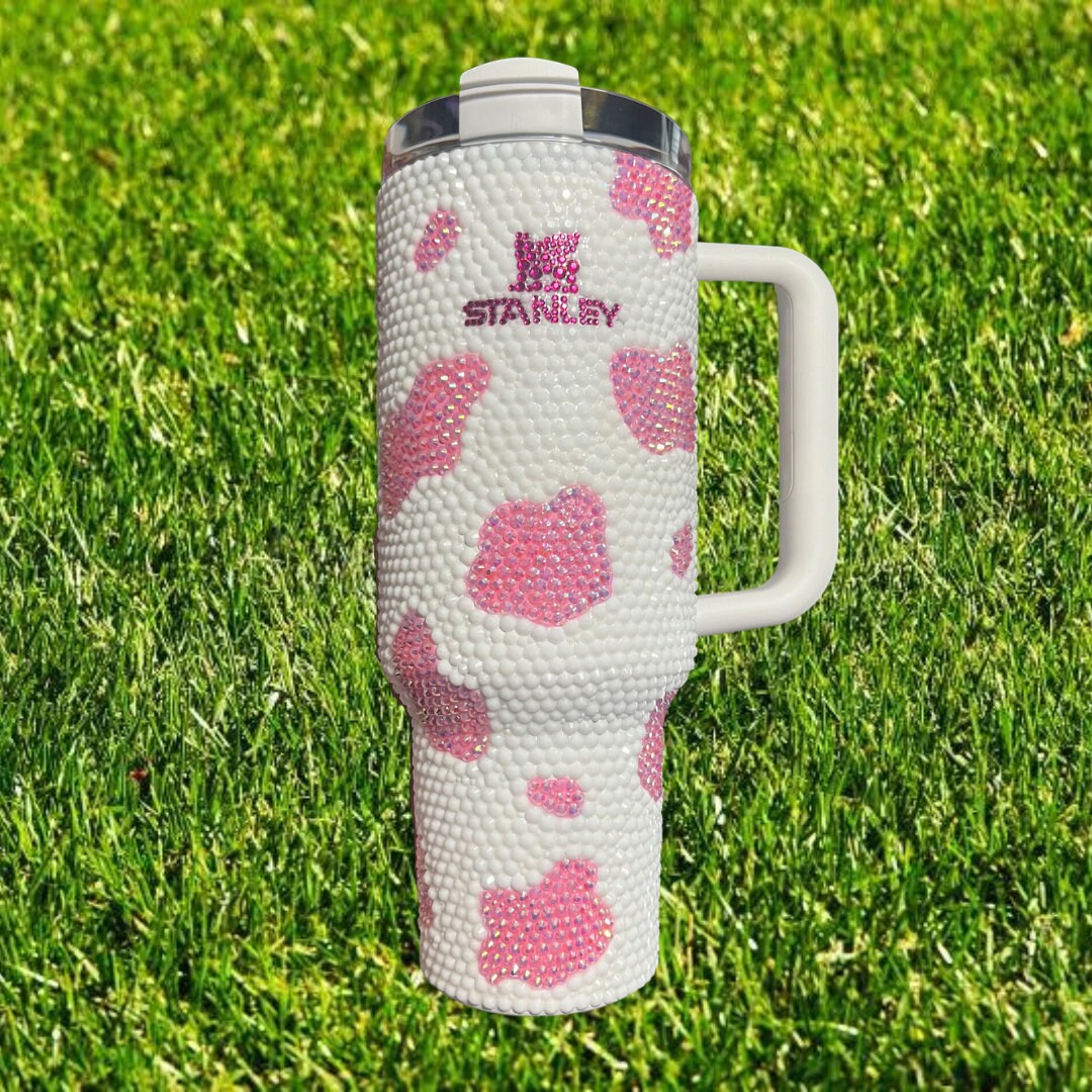 Pink and White Cow Bling Stan Cup Cow Print Tumbler Cow Cup Stan Cup ...