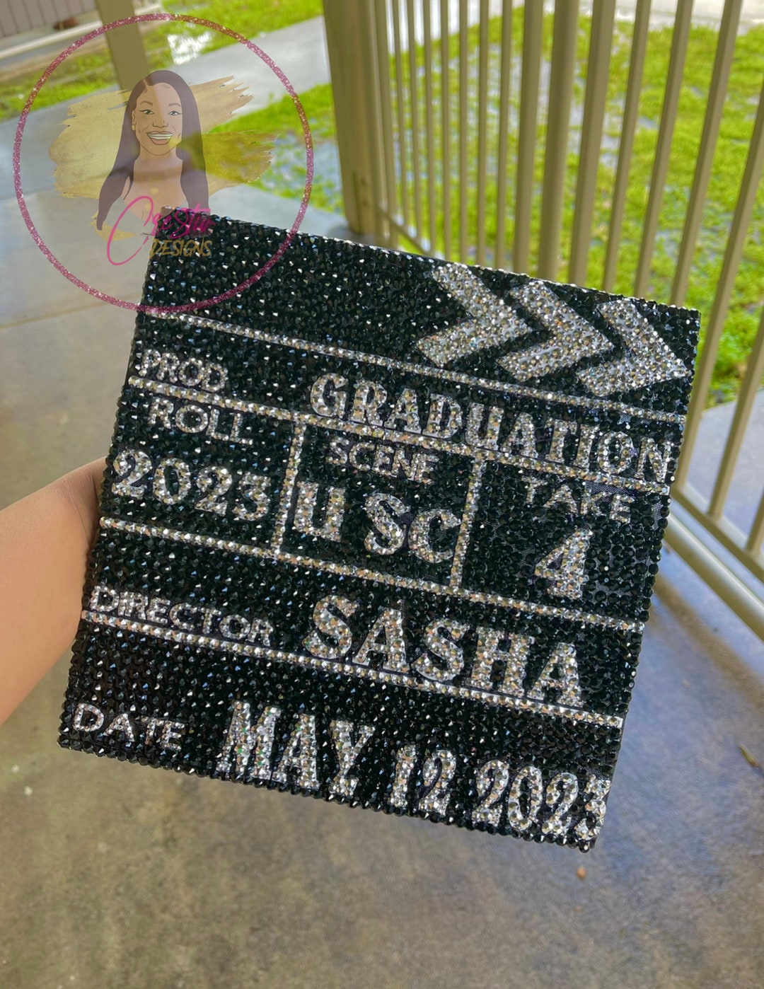 Film Grad Cap | Cinema Grad Cap | Bling Cap | Bedazzled Grad Cap ...