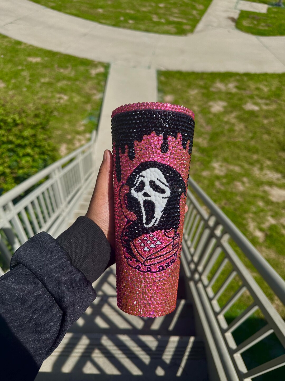 Pink and Black Scream Bling Cup Bling Cup Bling Halloween Tumbler ...