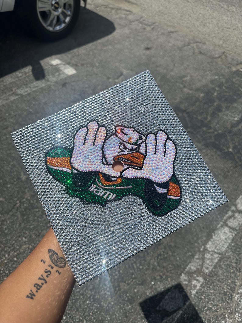 Miami Hurricanes Bling Grad Cap | Bedazzled Graduation Cap 2025 - Etsy