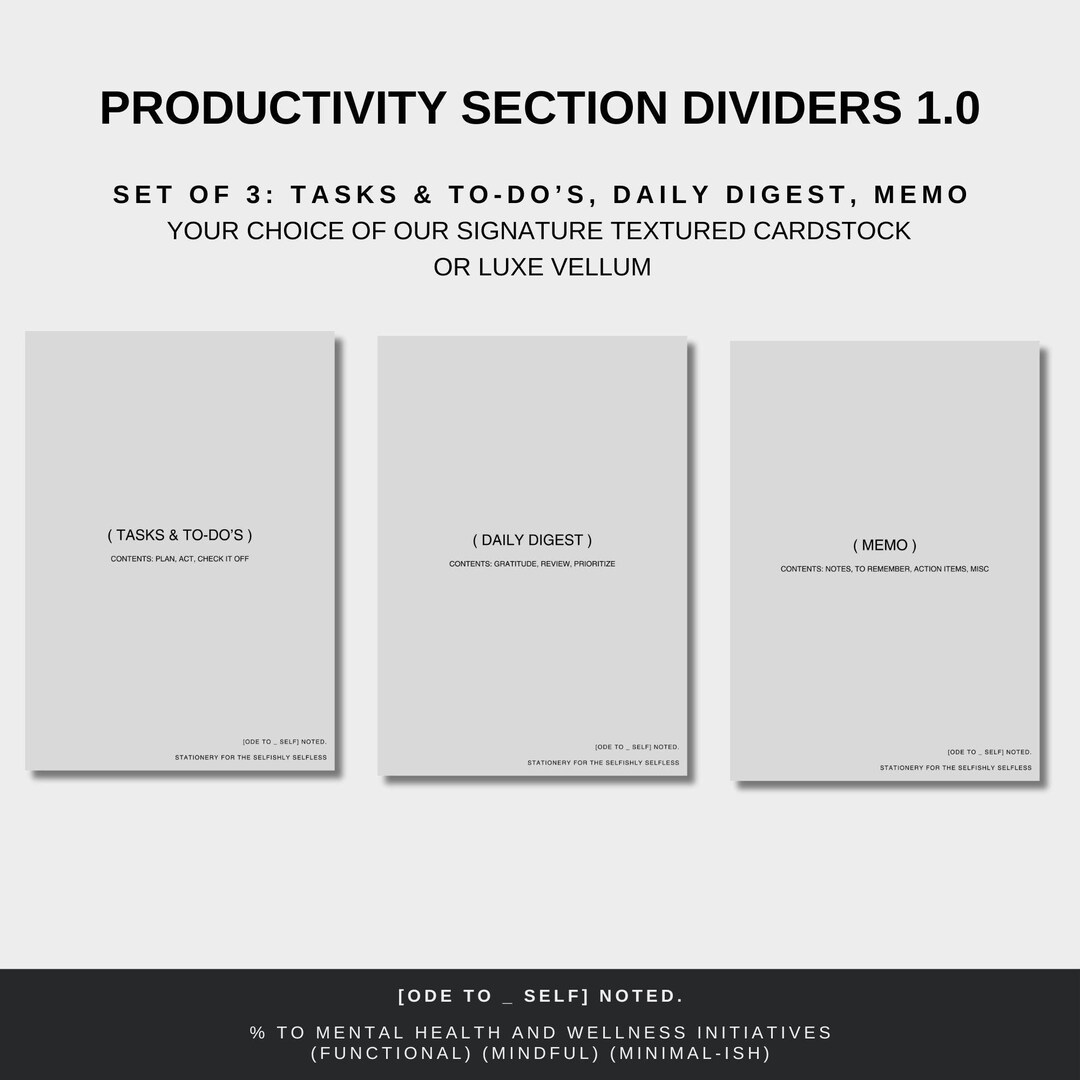 Productivity Section Dividers set of 3 Edition 1.0: Memo, Daily Digest, Tasks & To-do's Minimal ...