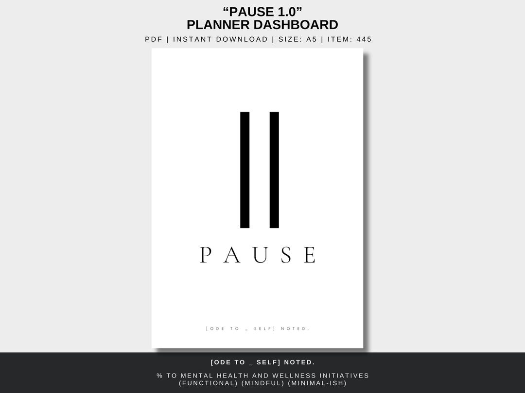 Pause 1.0, Printable Planner Dashboard, A5 Rings Printable Insert ...