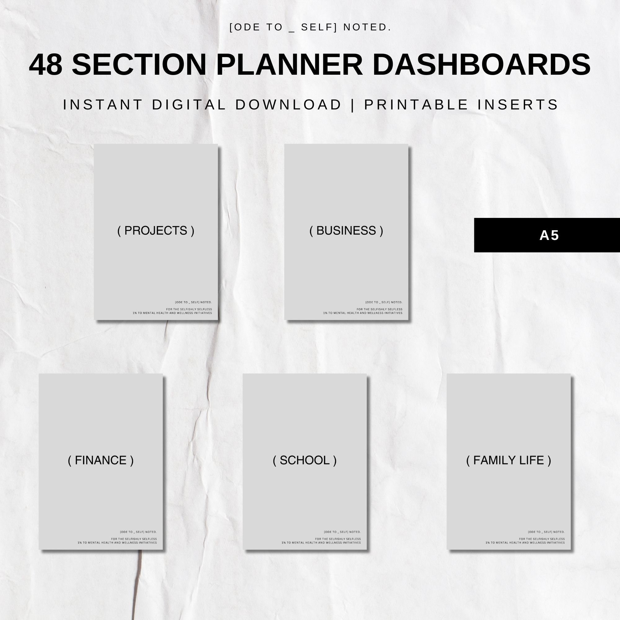 A5 Planner Section Dashboard Printable, Minimalist Divider Inserts ...