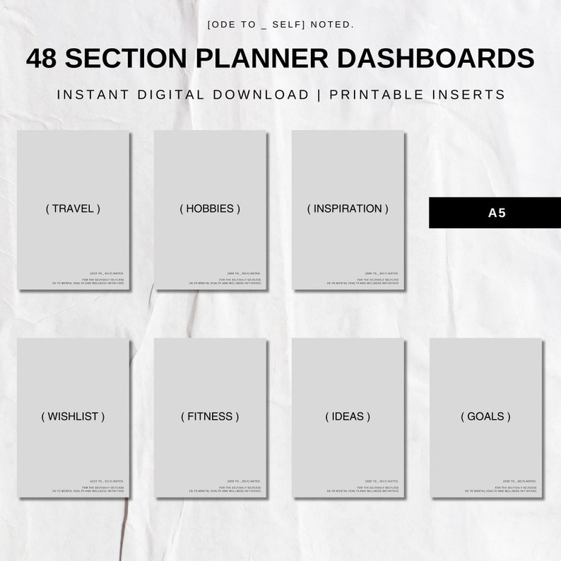 A5 Planner Section Dashboard Printable, Minimalist Divider Inserts ...