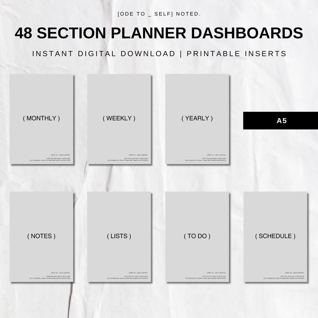 A5 Planner Section Dashboard Printable, Minimalist Divider Inserts ...