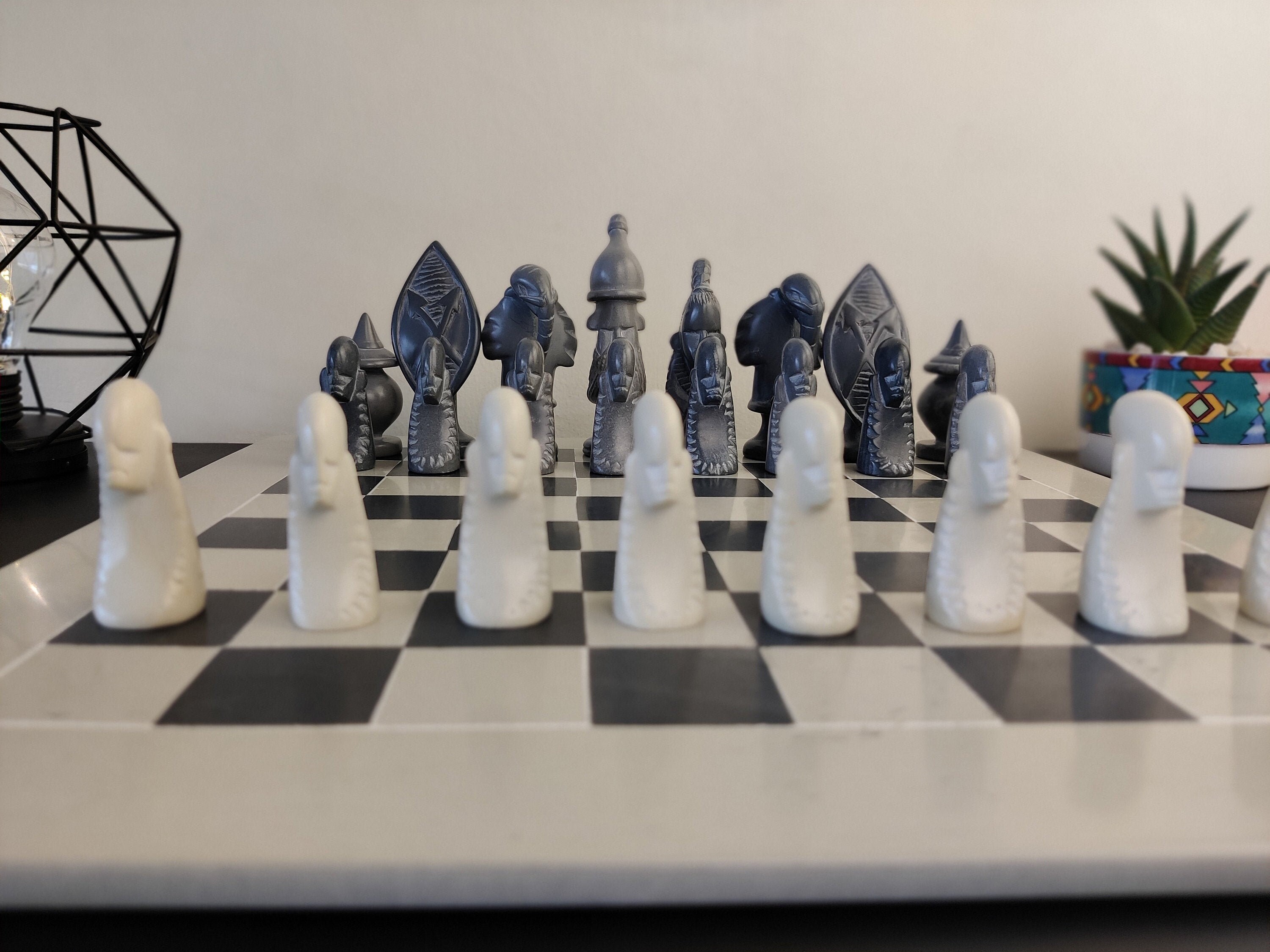 Tribal Hand Carved Onyx African Chess Set 2 Player Classic Chess Set ...