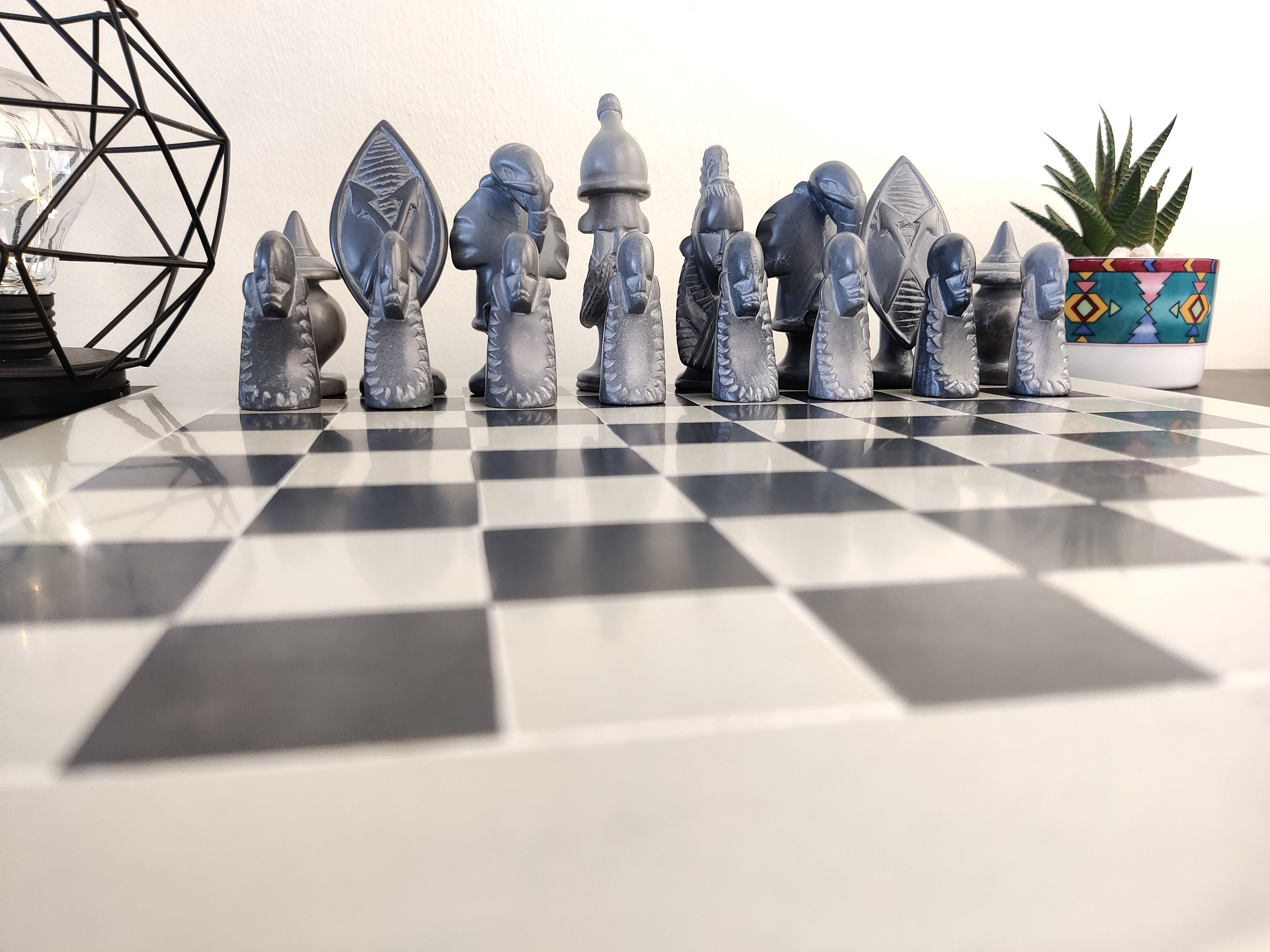 Tribal Hand Carved Onyx African Chess Set 2 Player Classic Chess Set ...