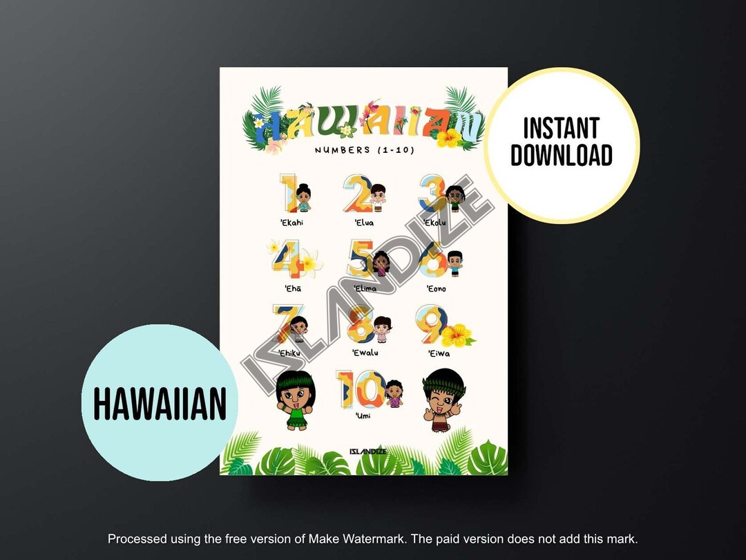 Printable Hawaiian Numbers One to Ten Poster, Hawaii Tropical Beach ...