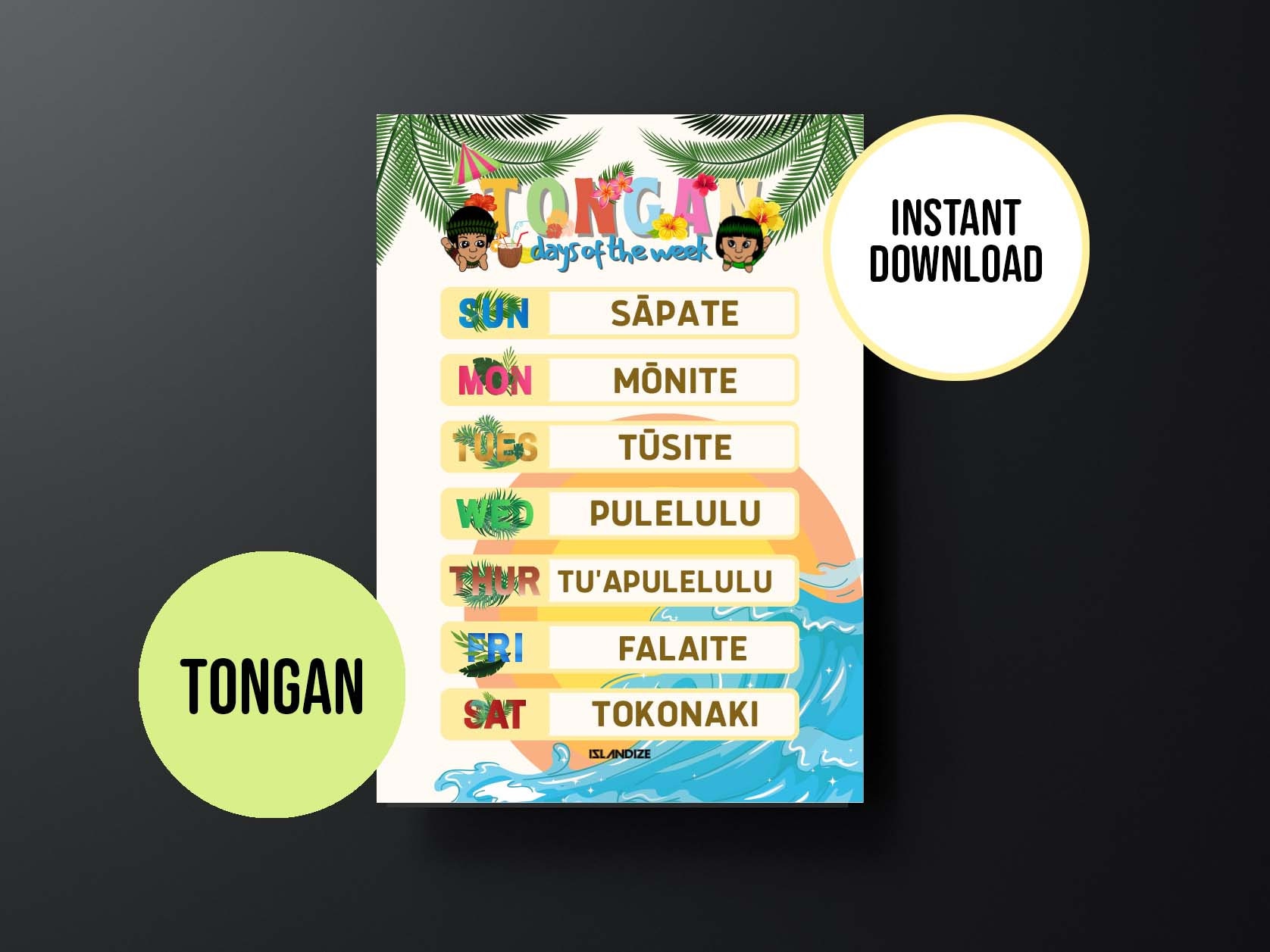 Printable Tongan Days of the Week Poster Tongan Tropical - Etsy Australia